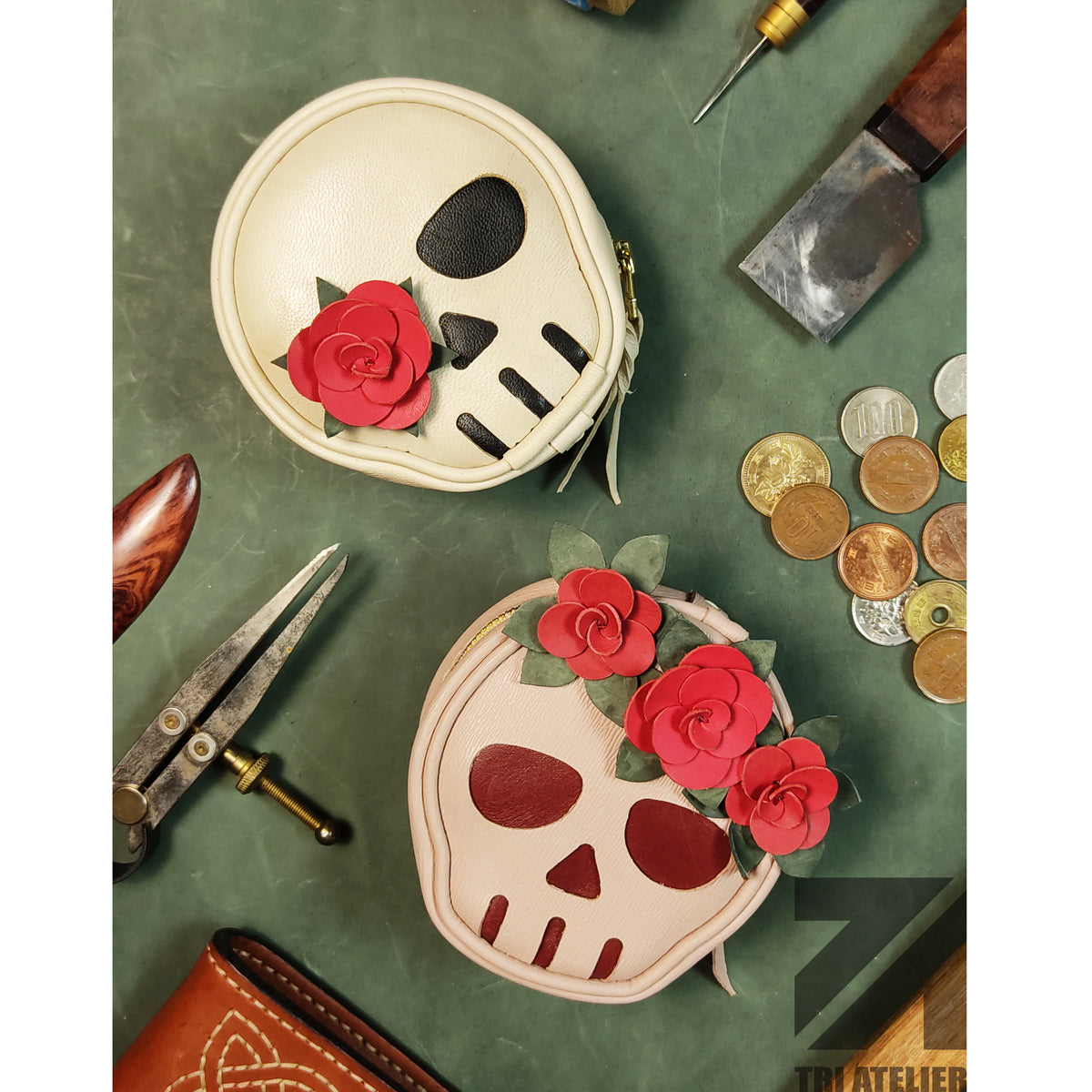 DIY leather coin purse with zipper - Spooky skull zipper coin purse ...