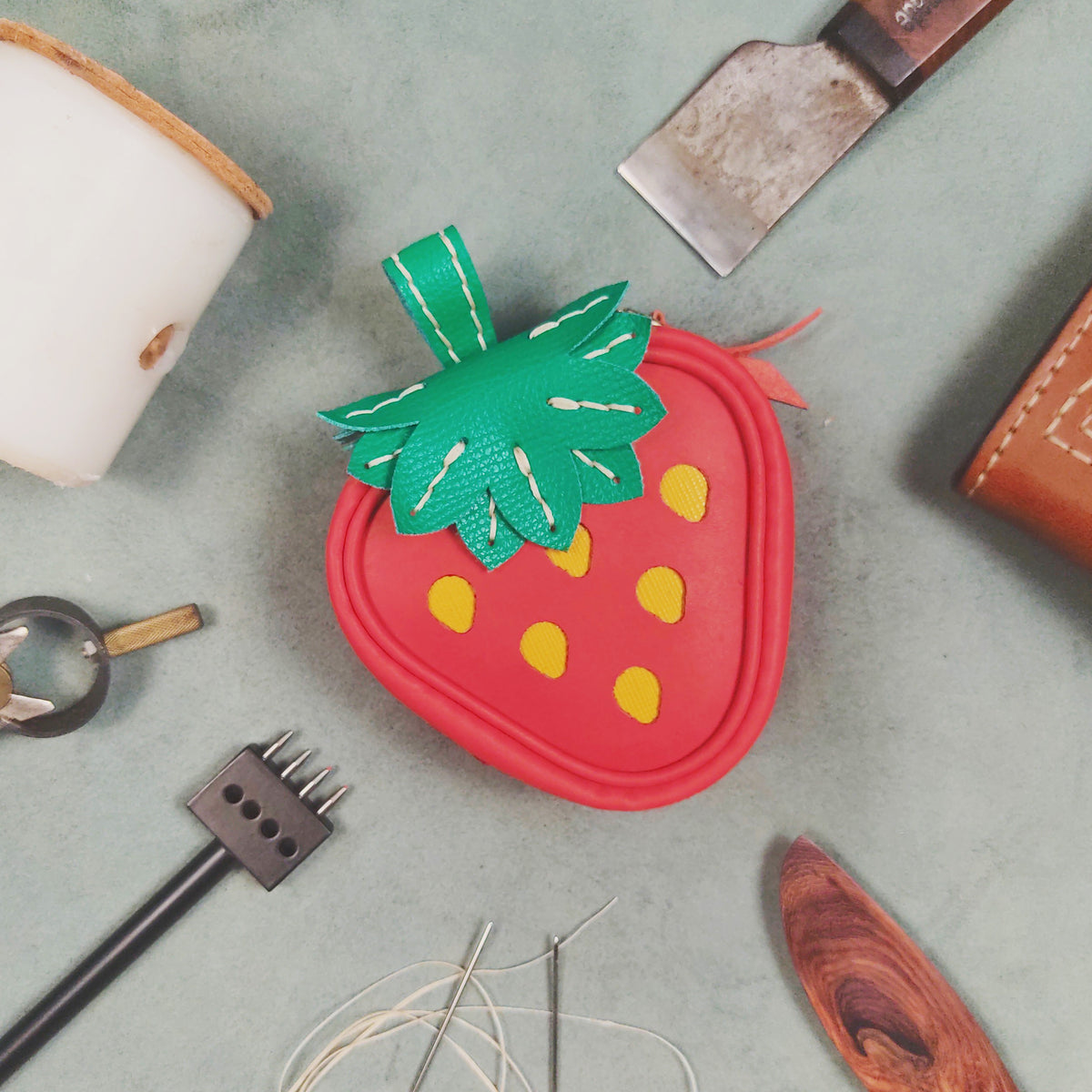 DIY leather coin purse with zipper - Strawberry zipper coin purse / co ...